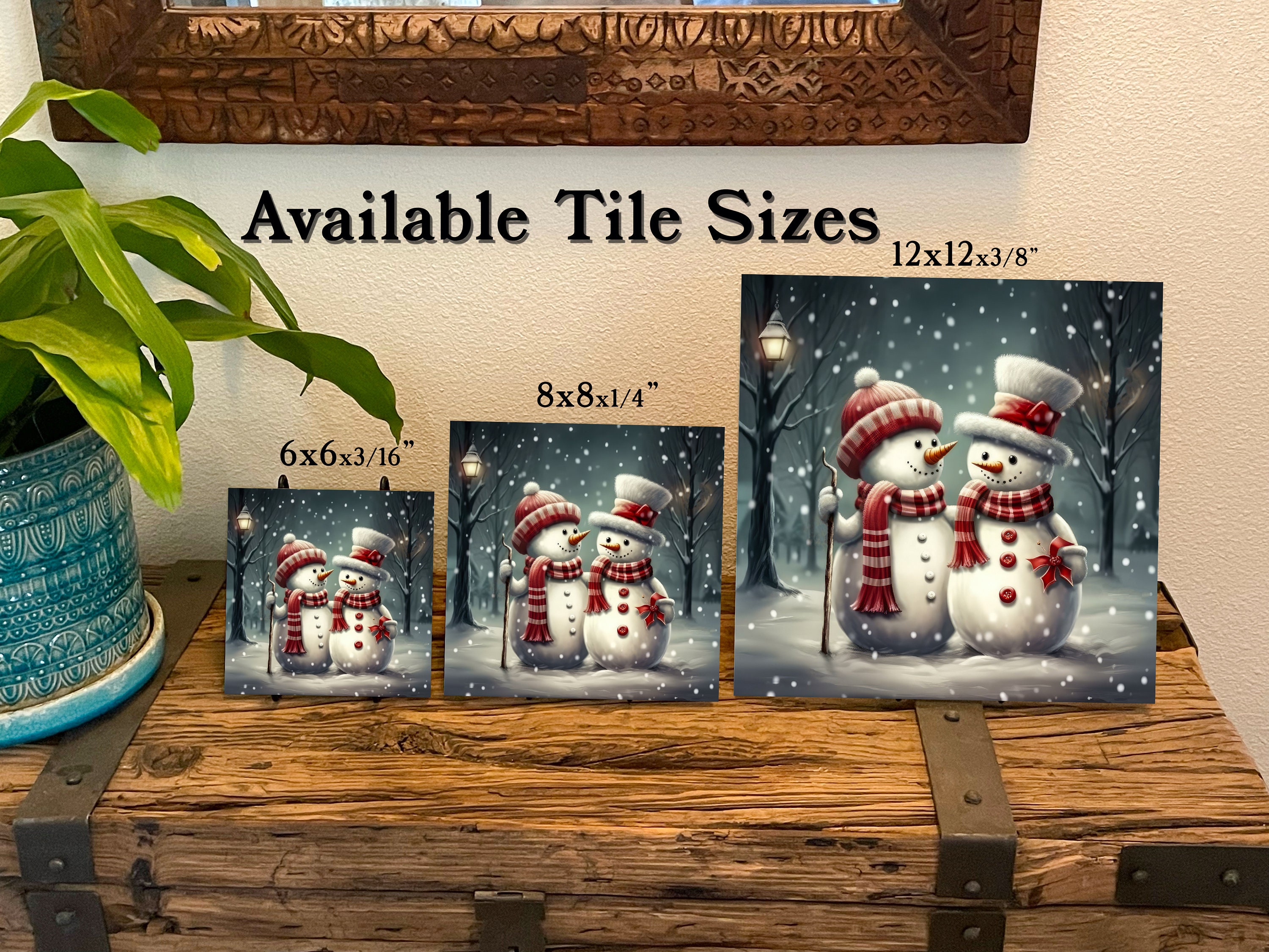 Christmas Snowman Couple Art Tile: Whimsical Holiday Decor - Etsy