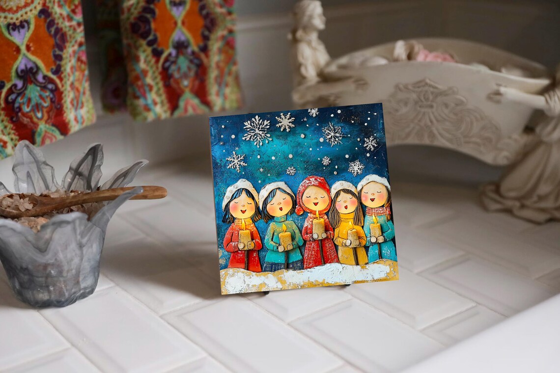 Christmas Carolers Ceramic Tile Art: Snowflake Series Holiday Decor - Etsy