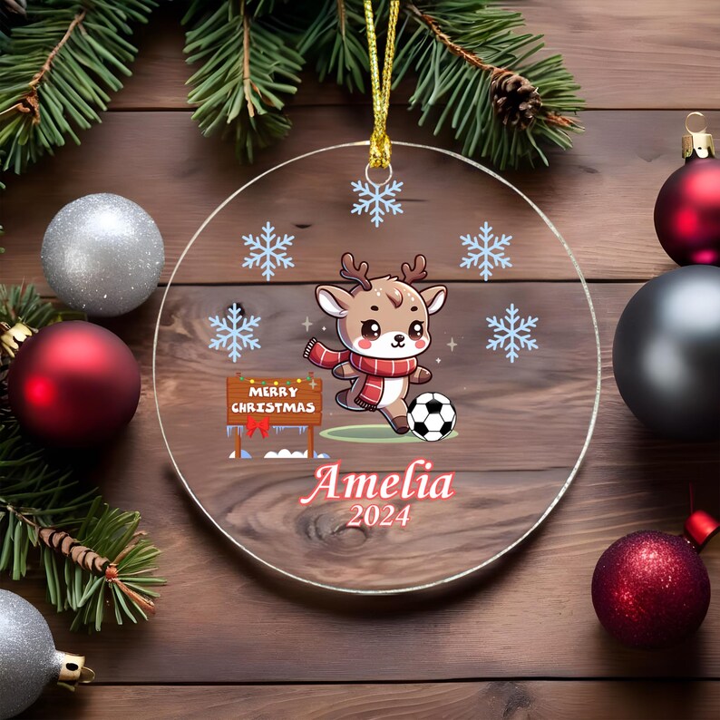 Personalized Kids Reindeer Soccer Ornament, Kids Soccer Player ...