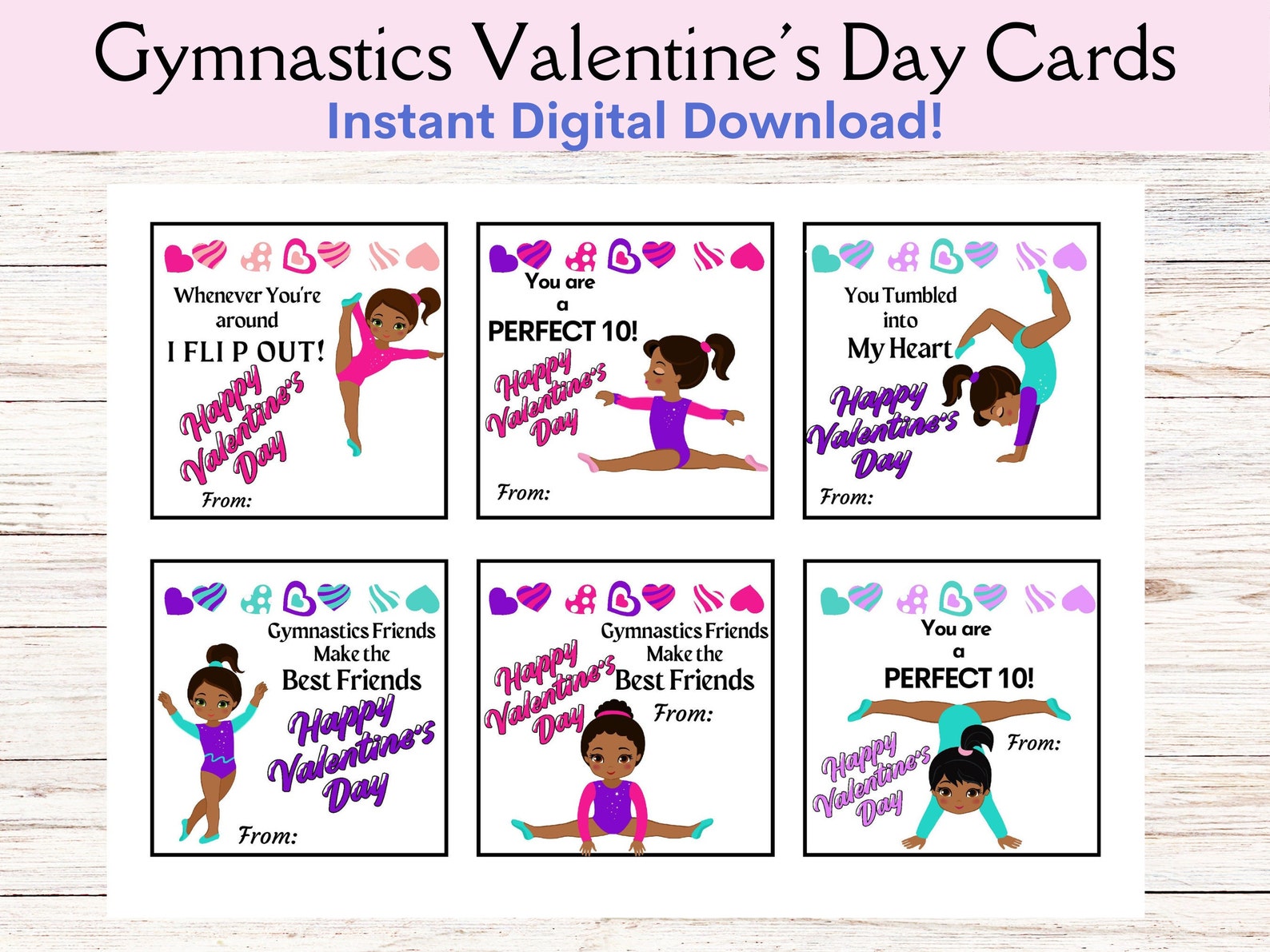 Printable Gymnastics Valentine's Day Cards Black Gymnast - Etsy