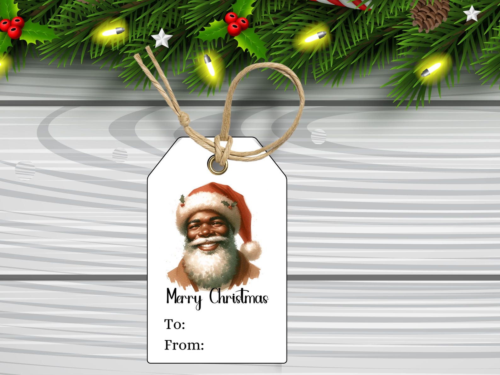 Printable Black Santa Gift Tag, Instant Download Christmas Gift Tag ...