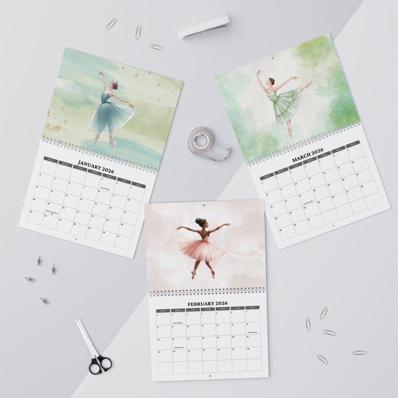 2026 Watercolor Ballet Calendar, Dancer Monthly Calendar, Ballerina ...