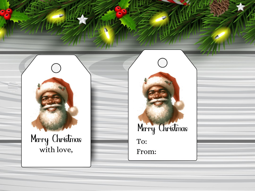 Printable Black Santa Gift Tag, Instant Download Christmas Gift Tag ...