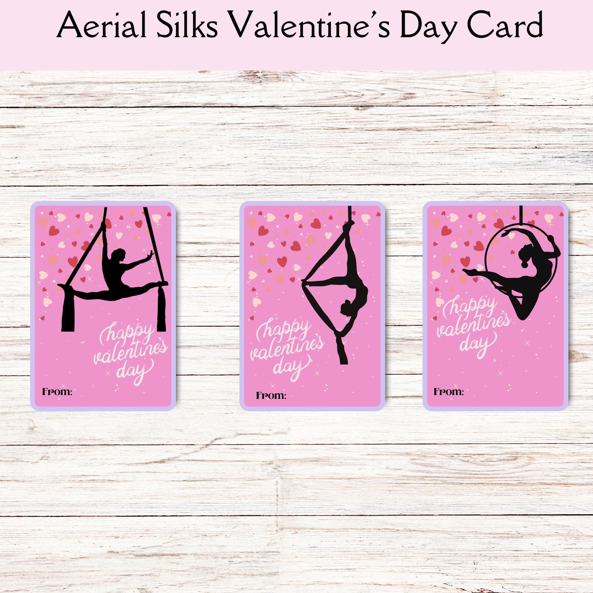 Printable Aerial Silks Valentine's Day Card, Pink Background Aerial ...