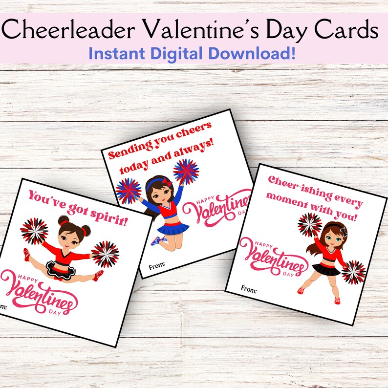 Printable Cheer Valentine's Day Card, Pink Background Cheerleader Valentine Friendship Card ...
