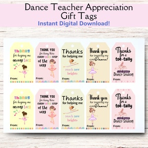 Printable Dance Teacher Gift Tags, Dance Teacher Appreciation, INSTANT ...