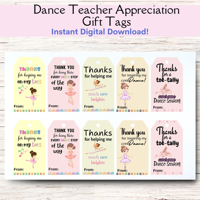 Printable Dance Teacher Gift Tags, Dance Teacher Appreciation, INSTANT ...