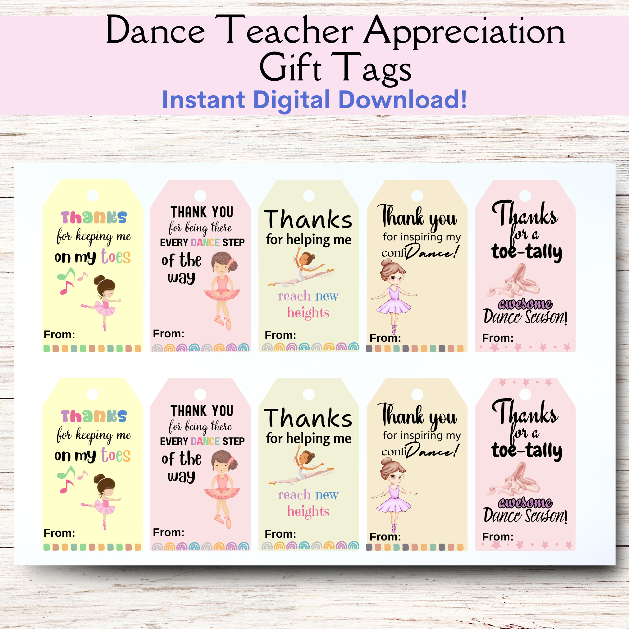 Printable Dance Teacher Gift Tags, Dance Teacher Appreciation, INSTANT ...