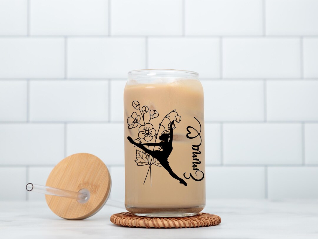 Personalized Dancer Birth Flower Iced Coffee Cup 16oz Glass Cup, Custom ...