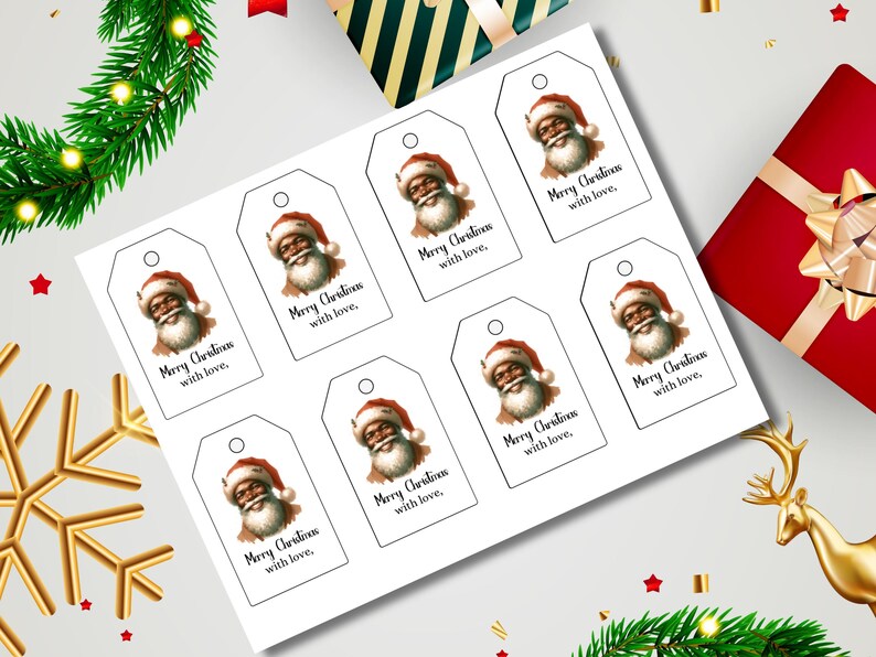 Printable Black Santa Gift Tag, Instant Download Christmas Gift Tag ...