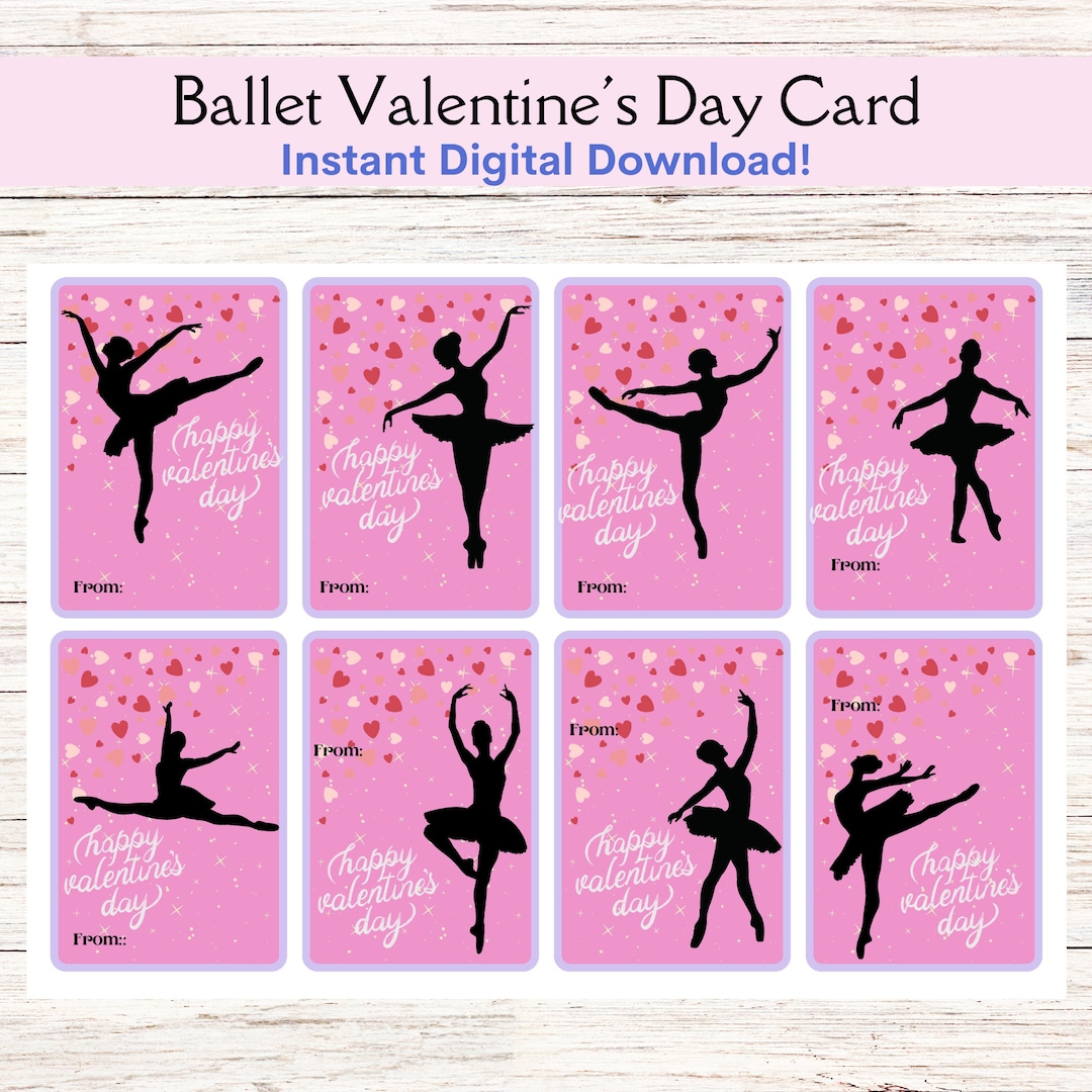 Printable Ballerina Valentine's Day Card, Pink Background Ballet ...