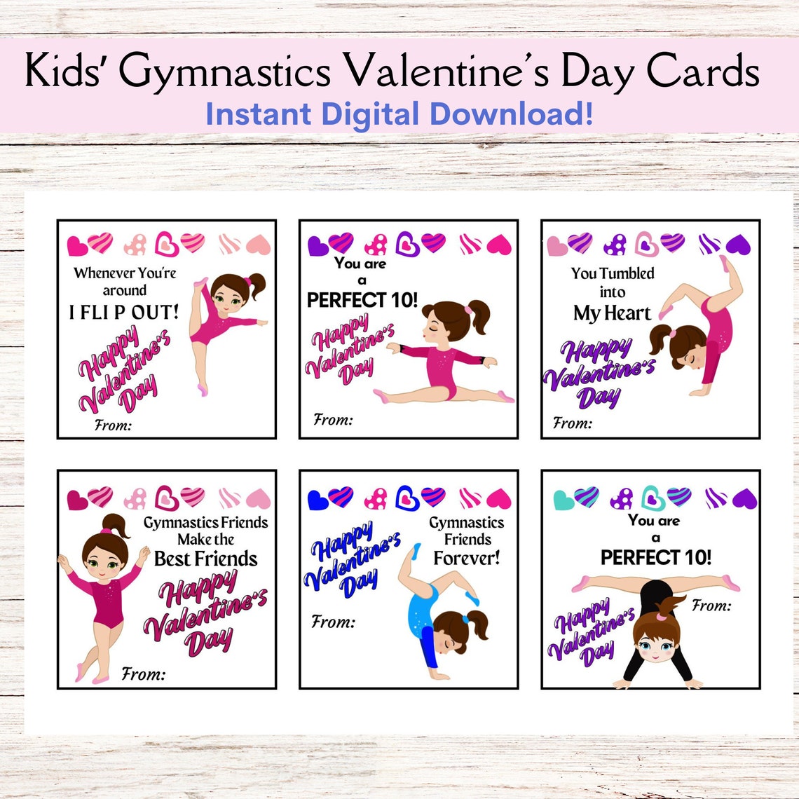 Printable Kids' Gymnastics Valentine's Day Card, Gymnast Valentine ...