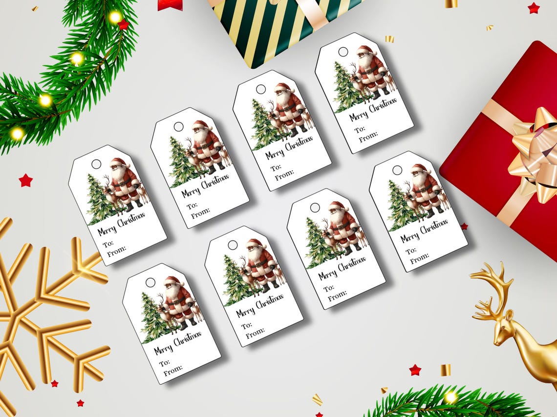 Printable Black Santa Gift Tag, Instant Download Christmas Gift Tag ...