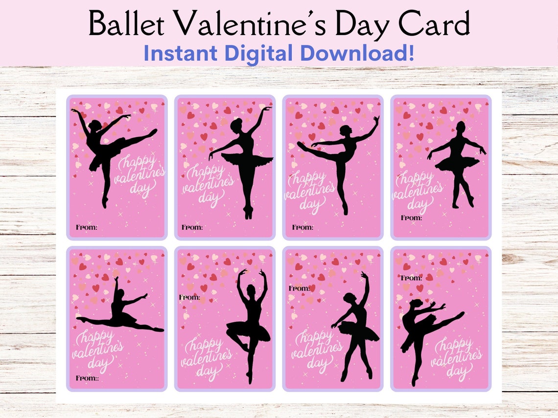 Printable Ballerina Valentine's Day Card, Pink Background Ballet ...