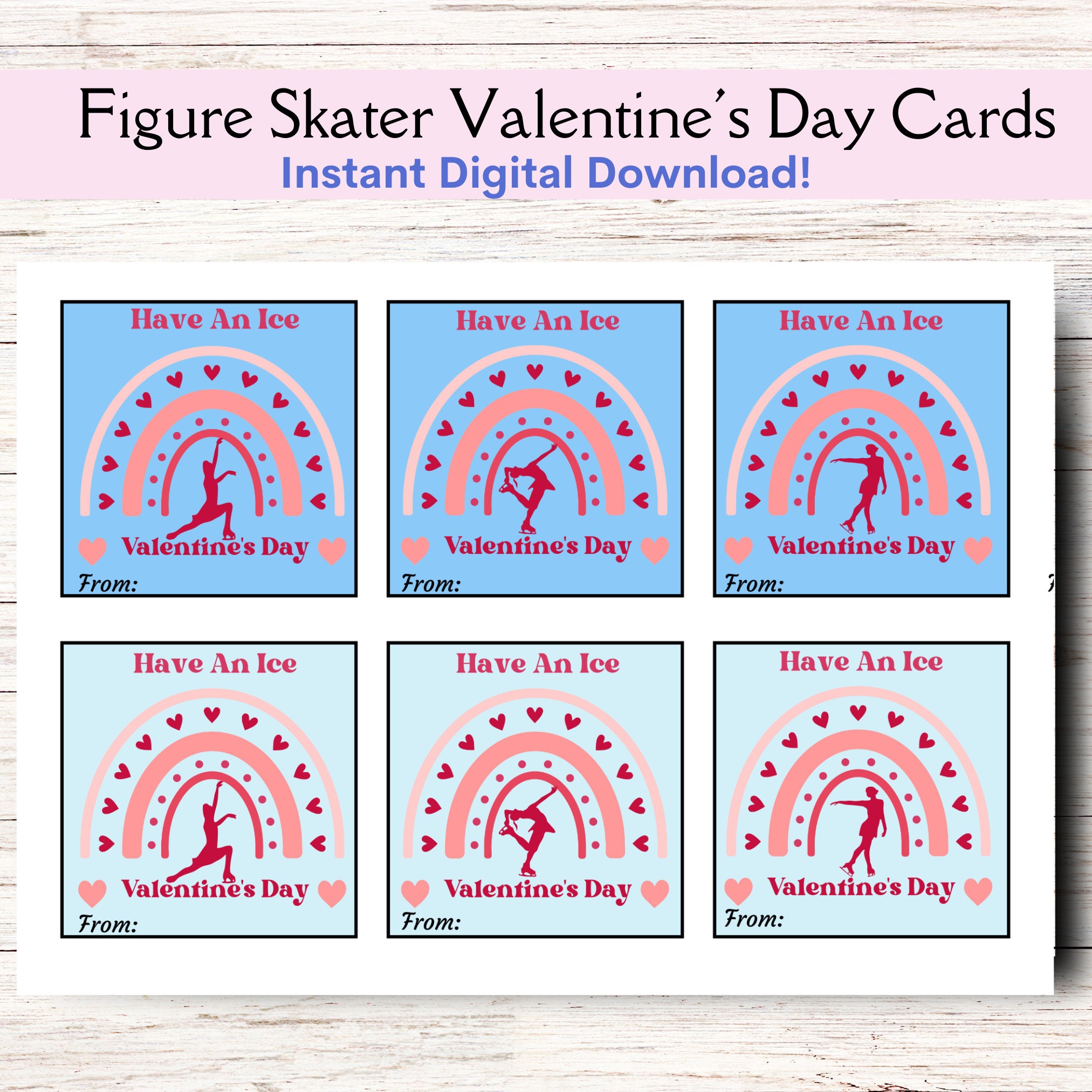 Printable Figure Skater Valentine's Day Card, Boho Ice Skating ...