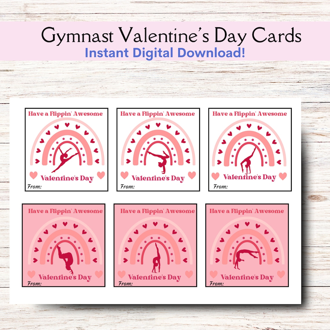 Printable Gymnastics Valentine's Day Card, Boho Gymnast Valentine ...