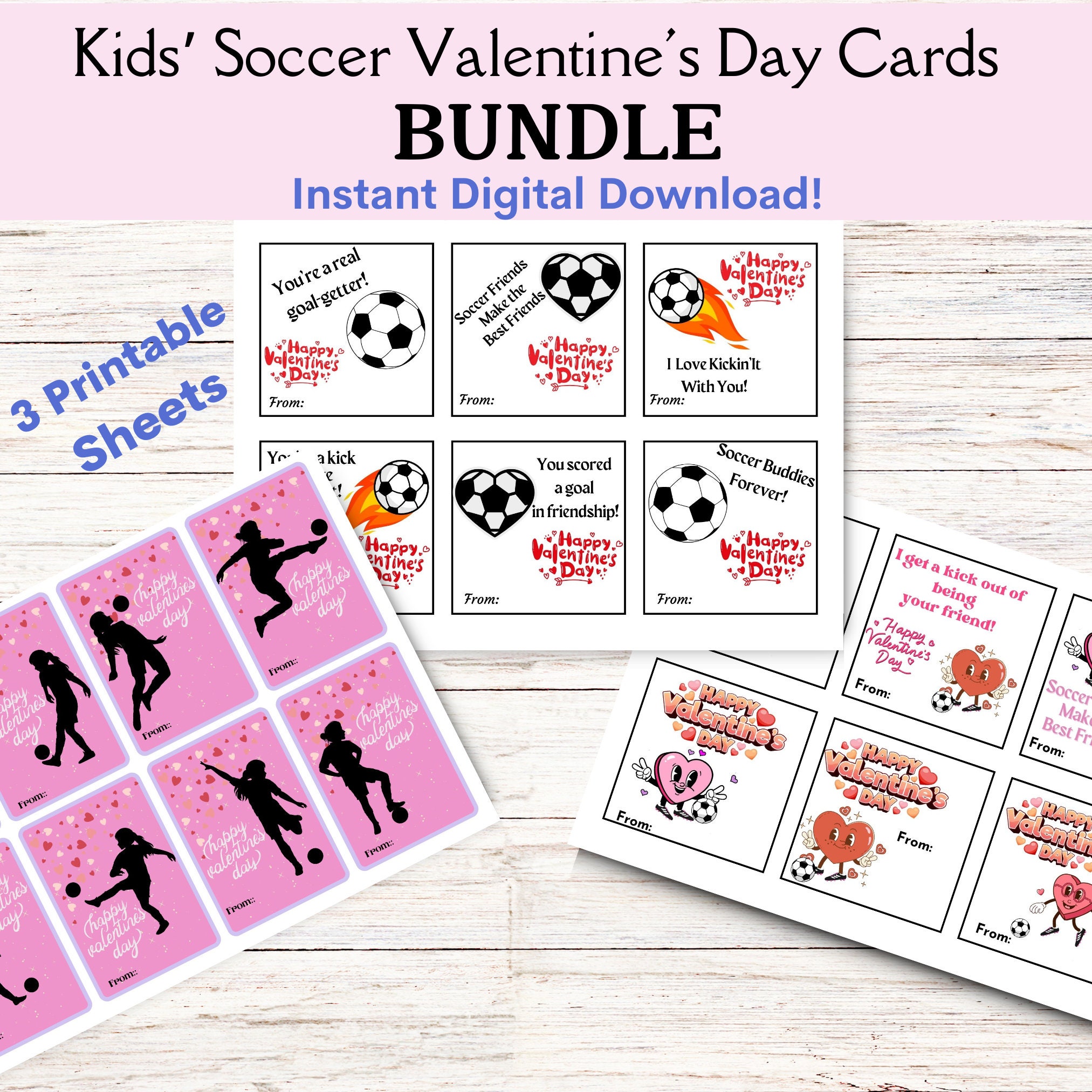 Printable Kids Soccer Valentine Cards, Soccer Team Valentine, School ...