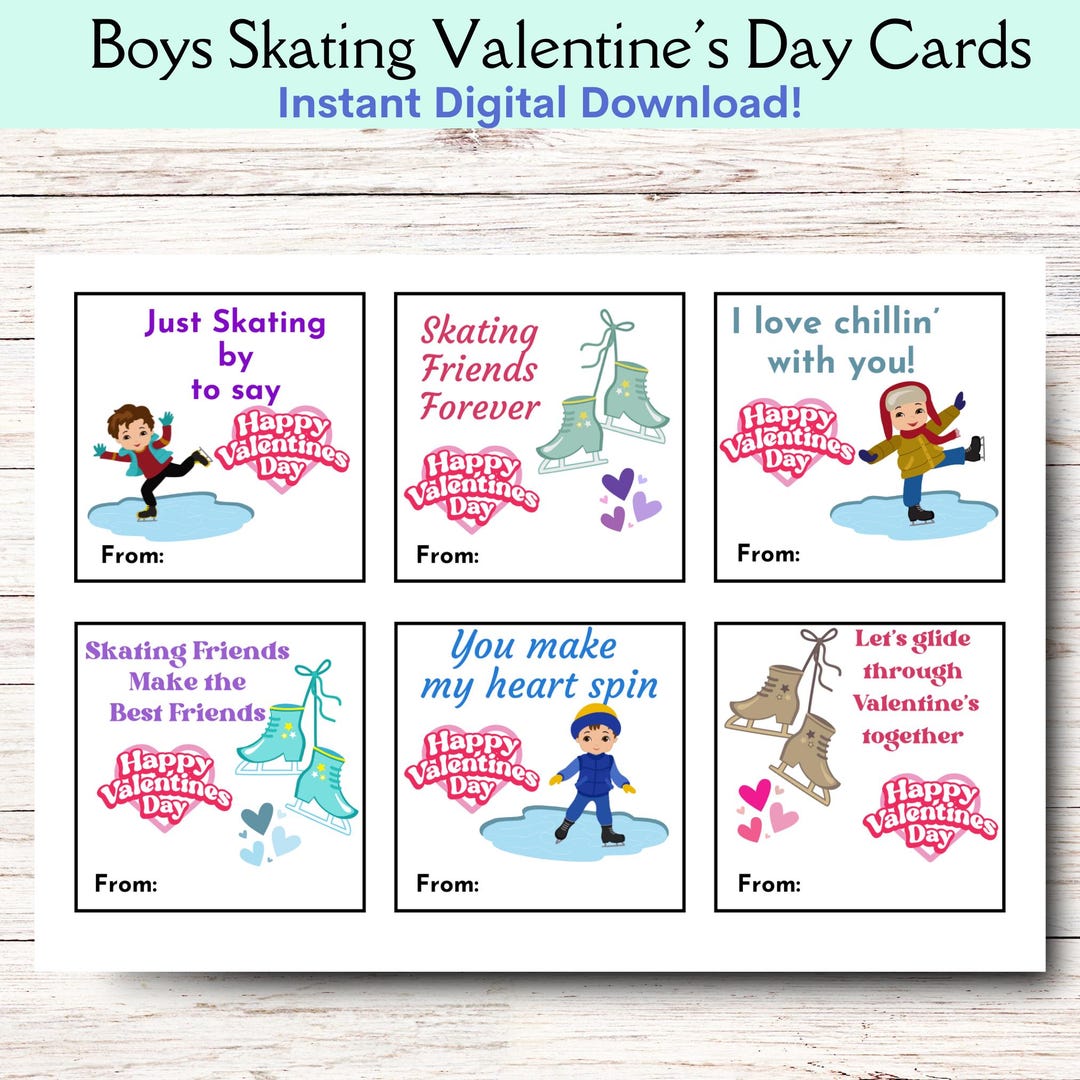 Printable Boys Ice Skating Valentine's Day Card, Figure Skating ...