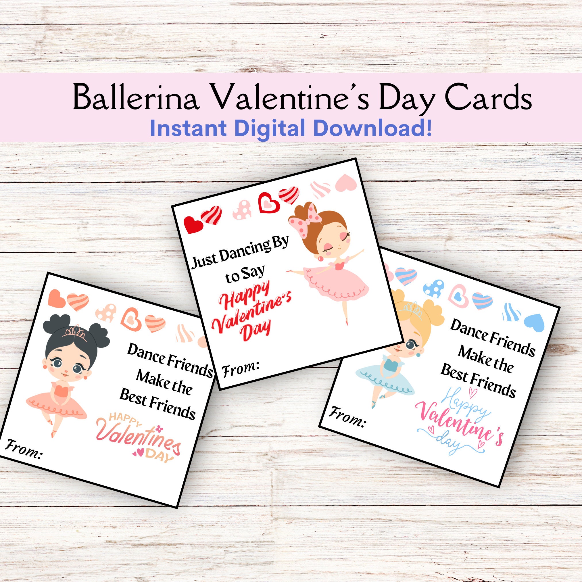 Printable Ballerina Valentine's Day Card, Ballet Valentine Friendship ...