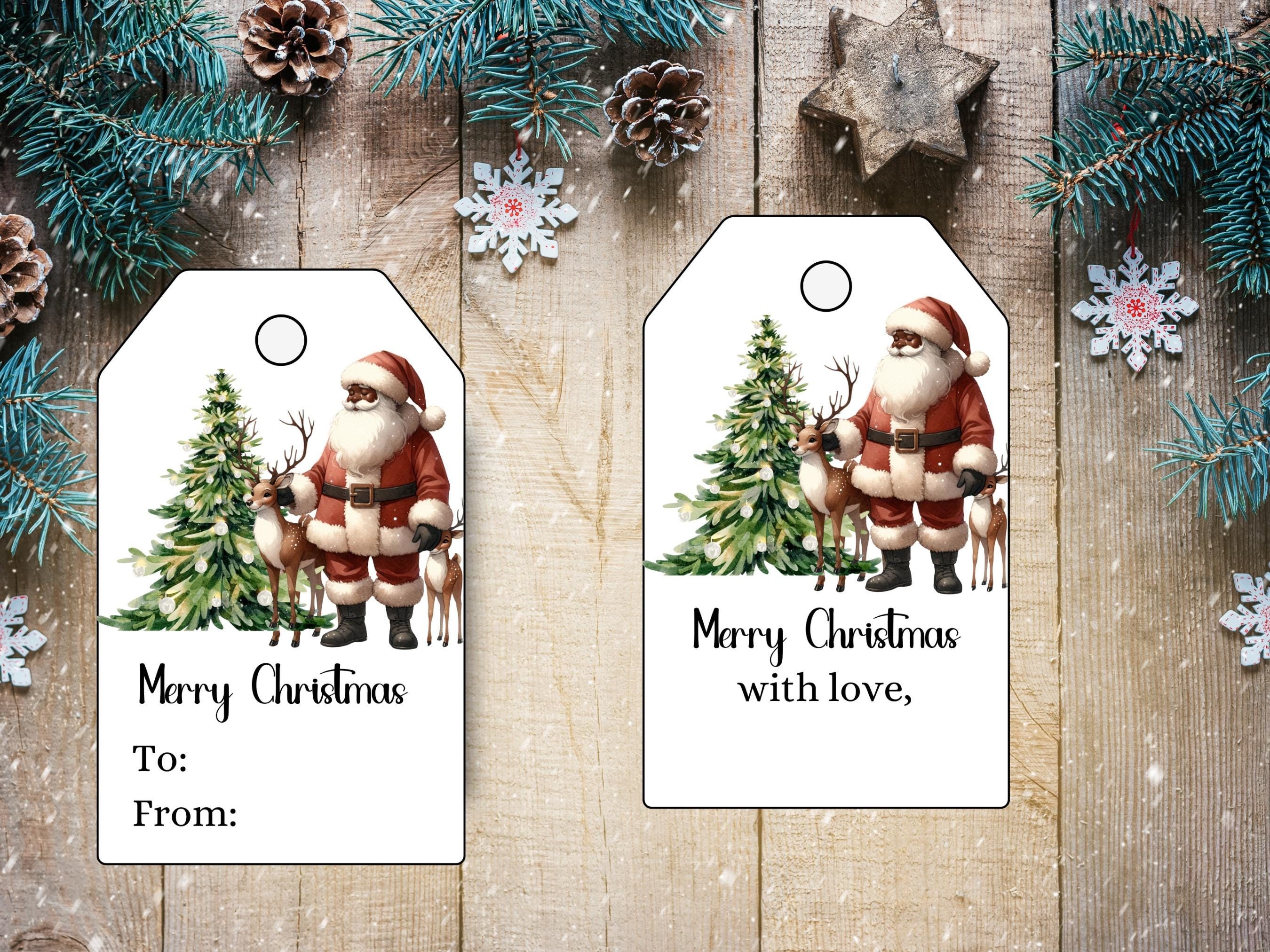 Printable Black Santa Gift Tag, Instant Download Christmas Gift Tag ...