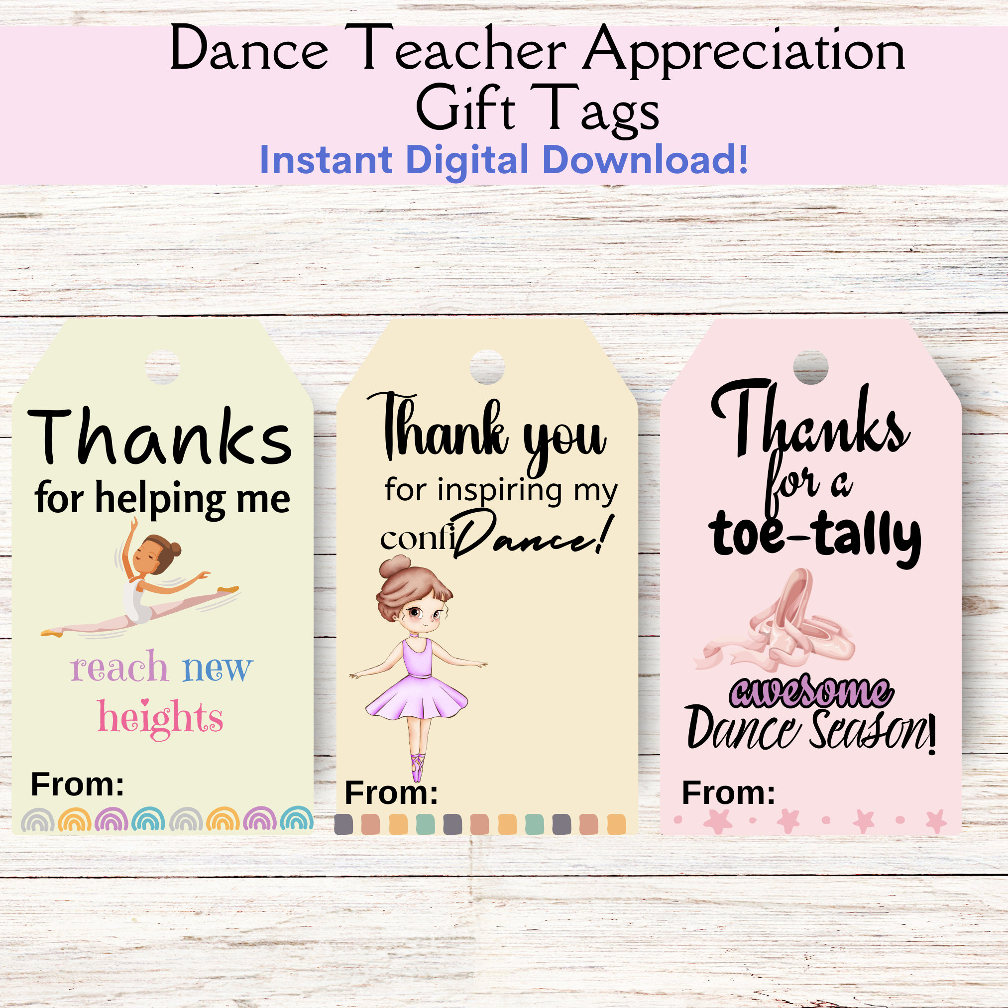 Printable Dance Teacher Gift Tags, Dance Teacher Appreciation, INSTANT ...