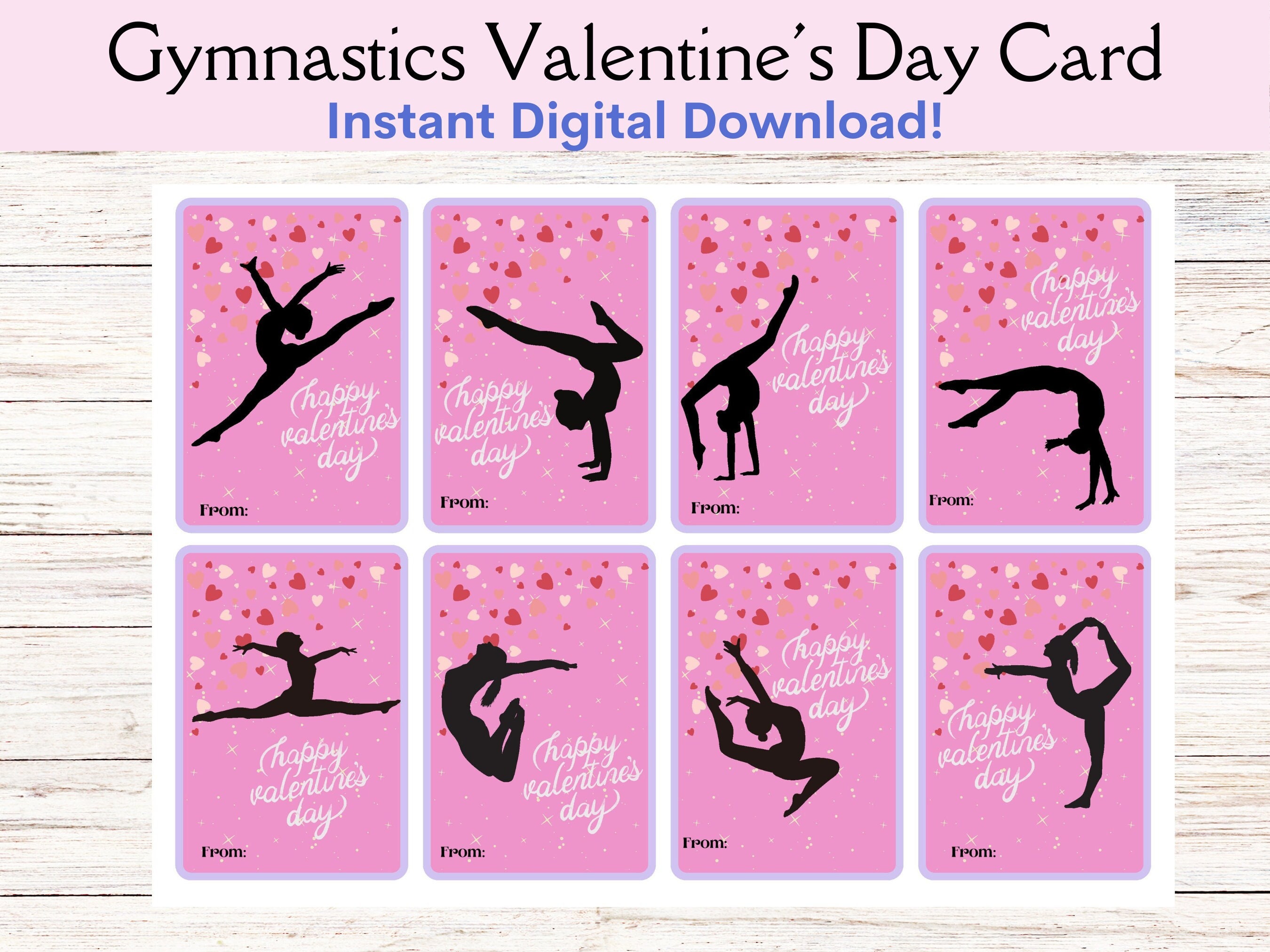 Printable Gymnastics Valentine's Day Card Pink Background - Etsy