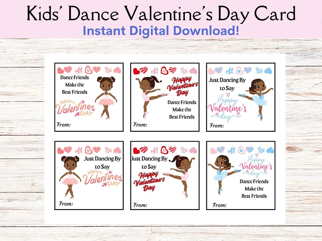 Ballerina Valentine's Day Card Printable Black Dancing - Etsy
