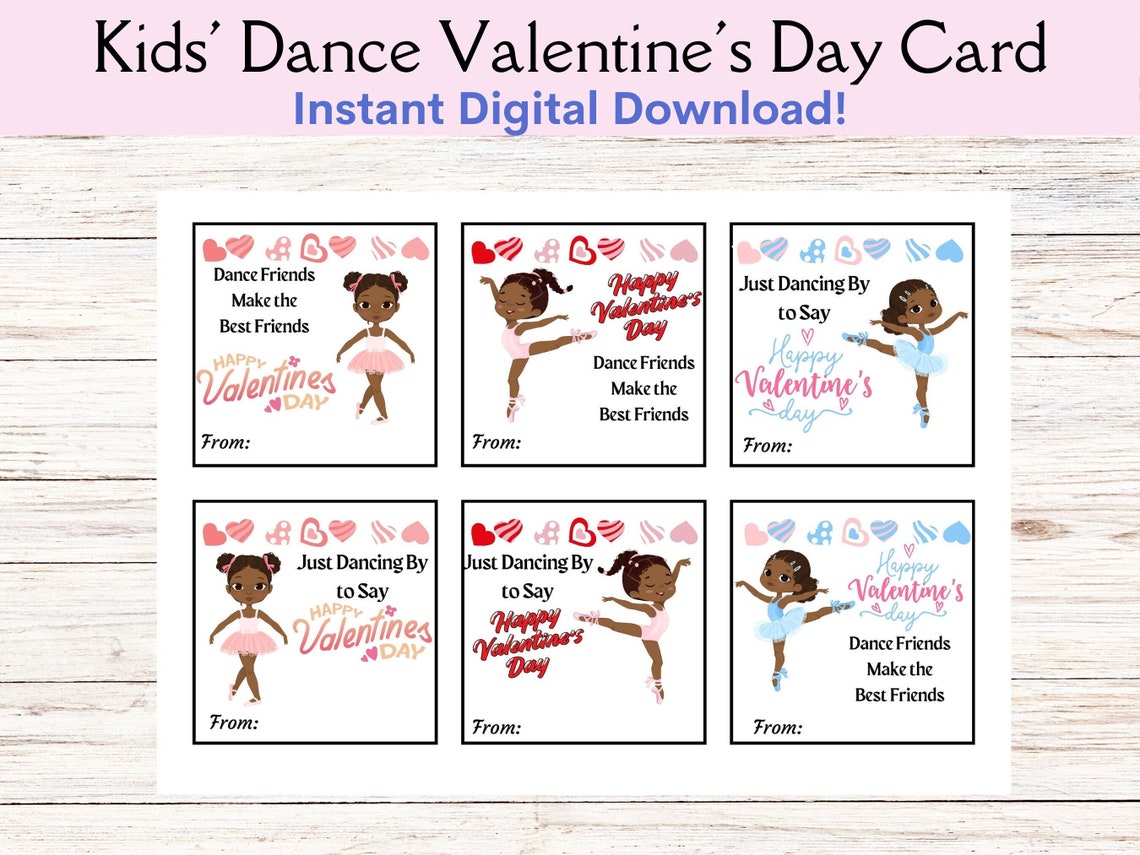 Ballerina Valentine's Day Card Printable Black Dancing - Etsy