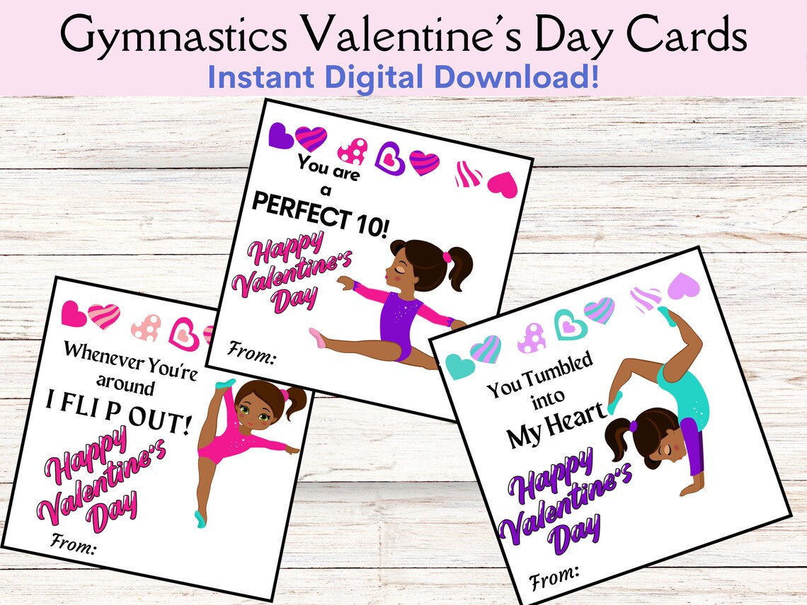 Printable Gymnastics Valentine's Day Cards, Black Gymnast Girl ...