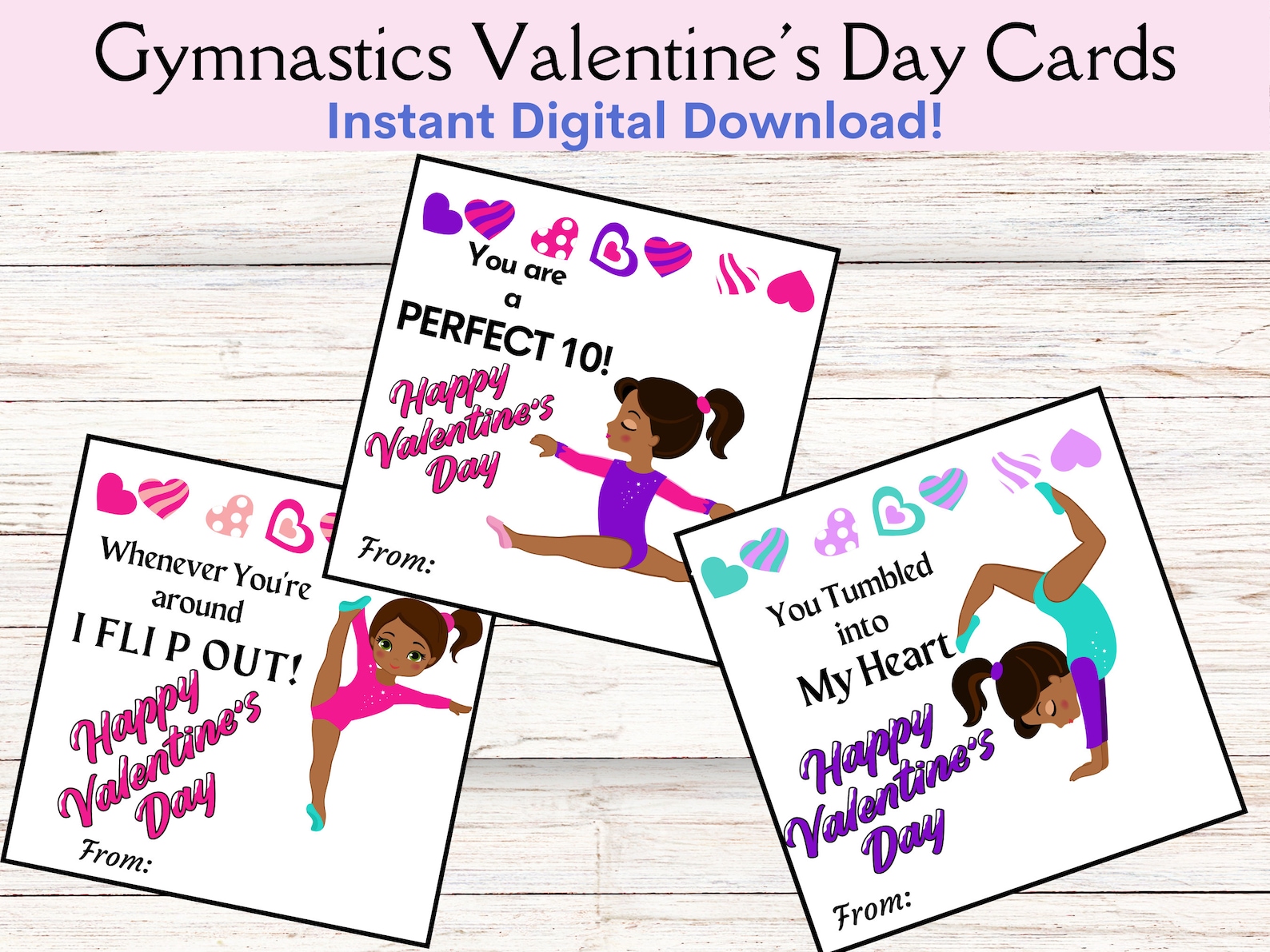 Printable Gymnastics Valentine's Day Cards, Black Gymnast Girl ...