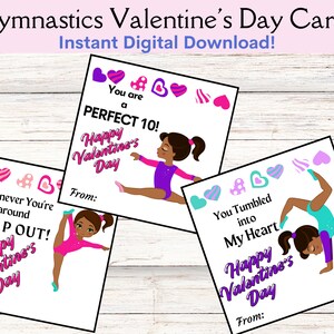 Printable Gymnastics Valentine's Day Cards, Black Gymnast Girl ...