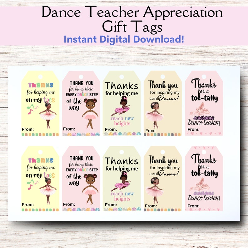 Printable Dance Teacher Appreciation Gift Tags, African American ...