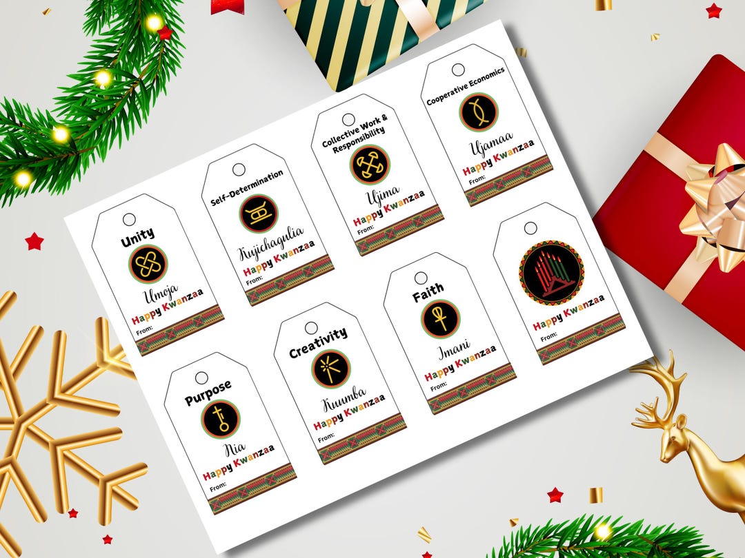 Printable Kwanzaa Gift Tags, Seven Kwanzaa Principles Celebration Gift ...