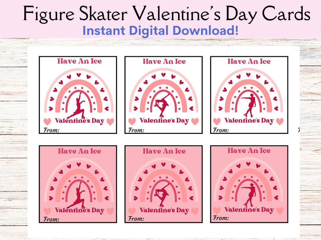 Printable Figure Skater Valentine's Day Card, Boho Ice Skating ...