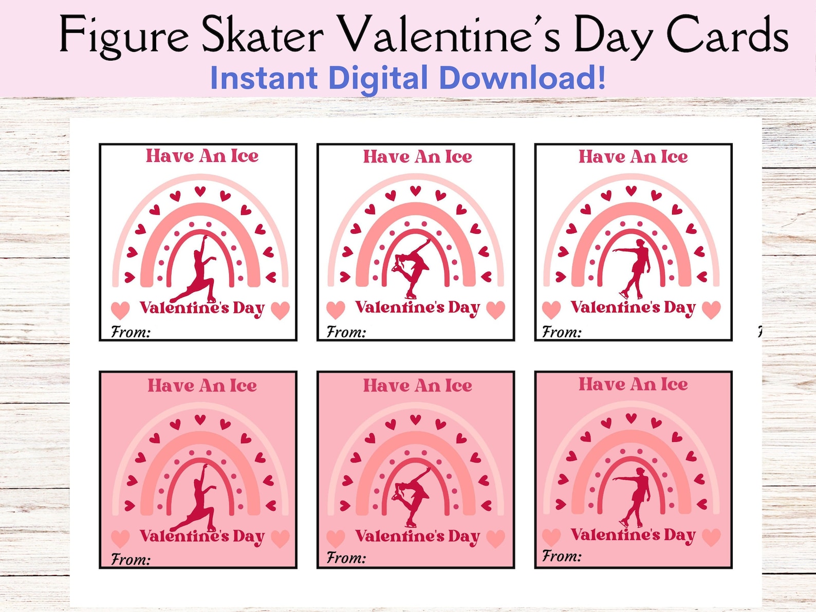 Printable Figure Skater Valentine's Day Card, Boho Ice Skating ...