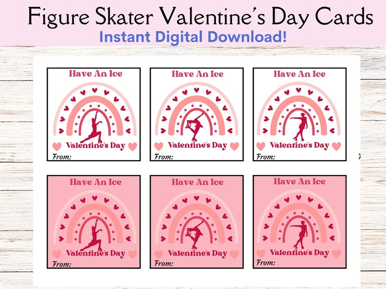 Printable Figure Skater Valentine's Day Card, Boho Ice Skating ...