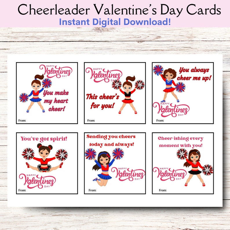 Printable Cheer Valentine's Day Card, Pink Background Cheerleader ...