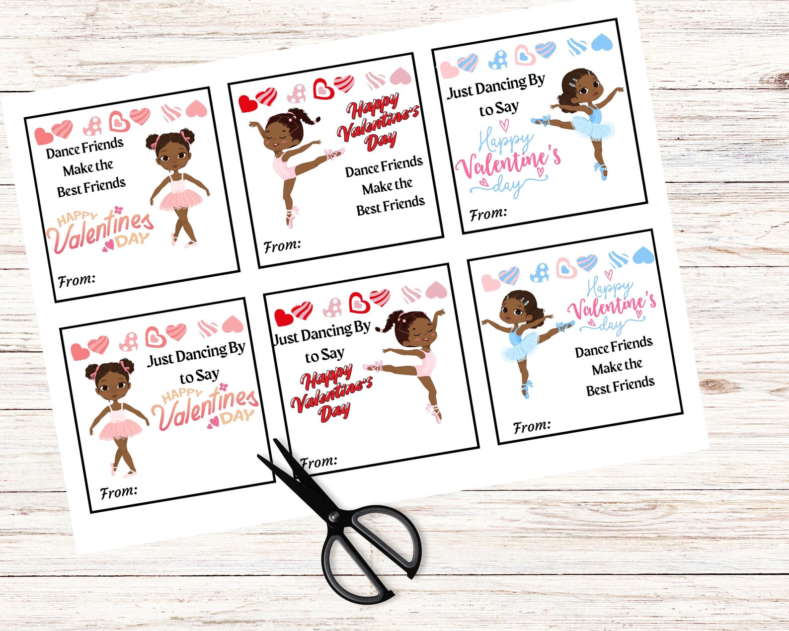 Ballerina Valentine's Day Card Printable, Black Dancing Girl Valentine ...