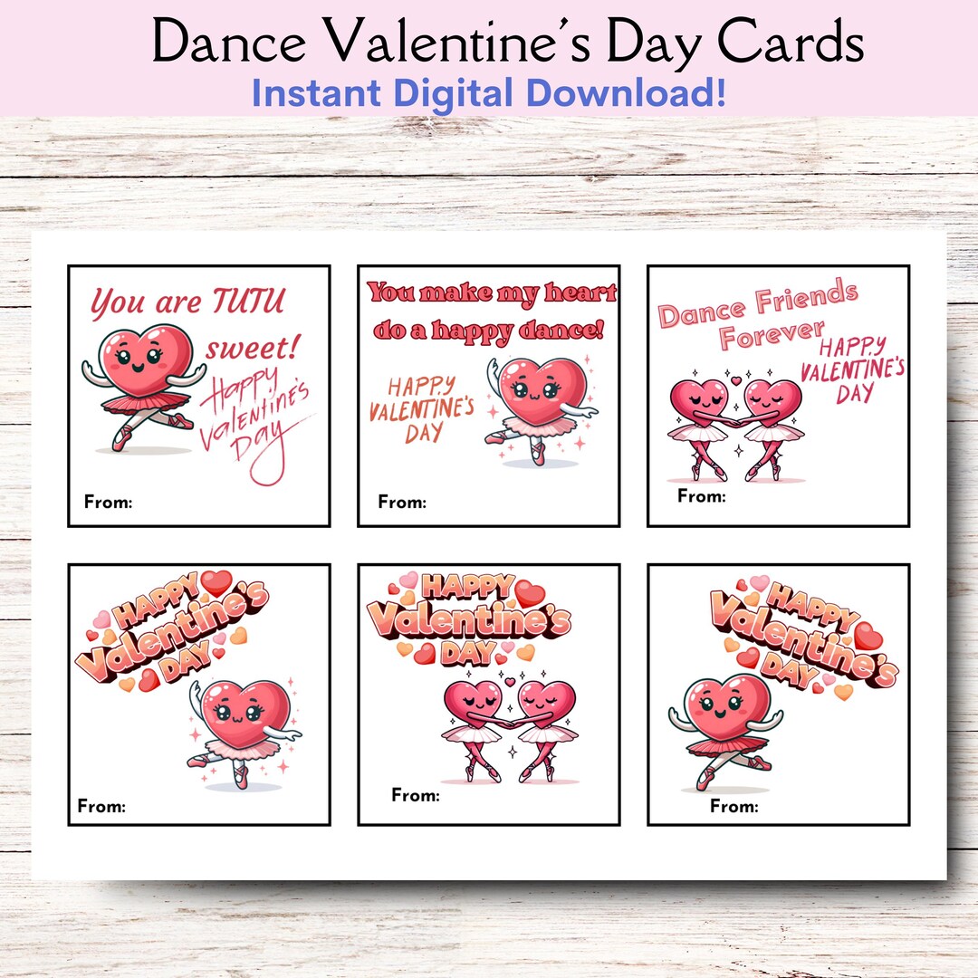 Printable Dance Heart Valentine's Day Card, Retro Dancer Valentine ...