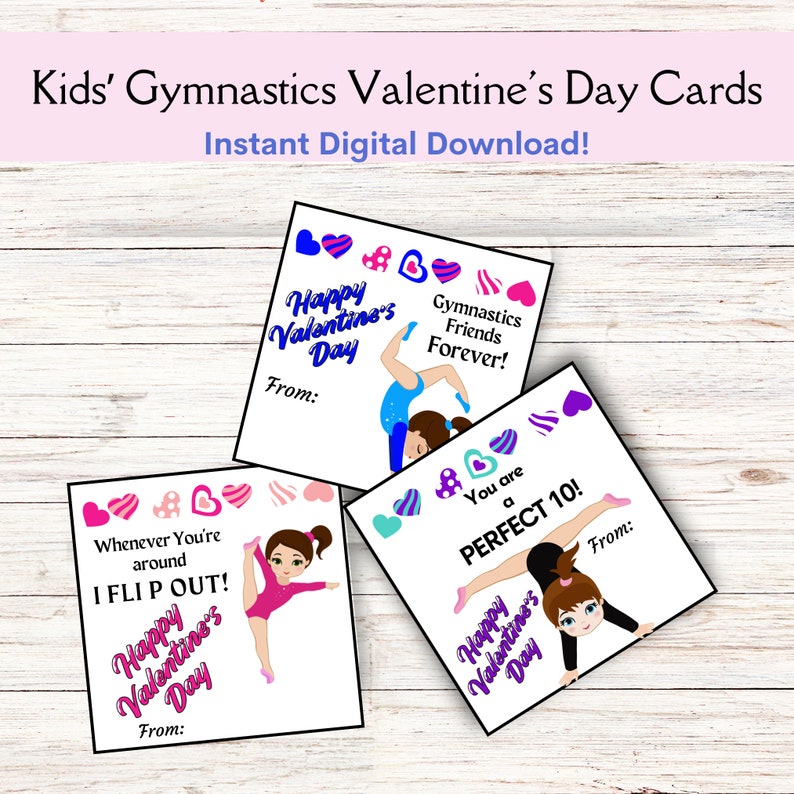 Printable Kids' Gymnastics Valentine's Day Card, Gymnast Valentine ...