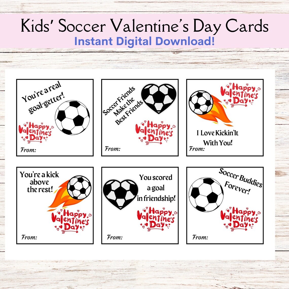 Printable Kids Soccer Valentine Cards, Soccer Team Valentine, School ...