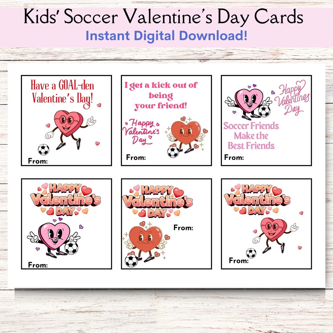 Printable Soccer Heart Valentine's Day Card, Retro Soccer Valentine ...