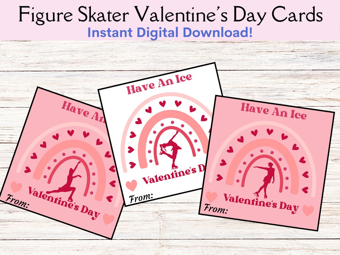 Printable Figure Skater Valentine's Day Card, Boho Ice Skating ...