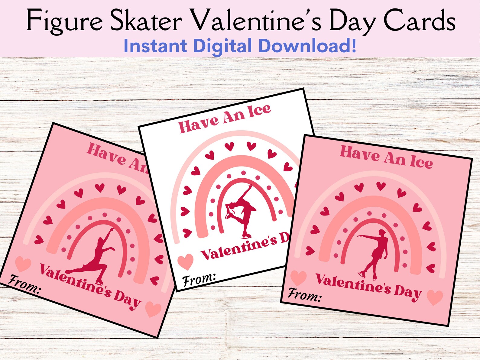 Printable Figure Skater Valentine's Day Card, Boho Ice Skating ...