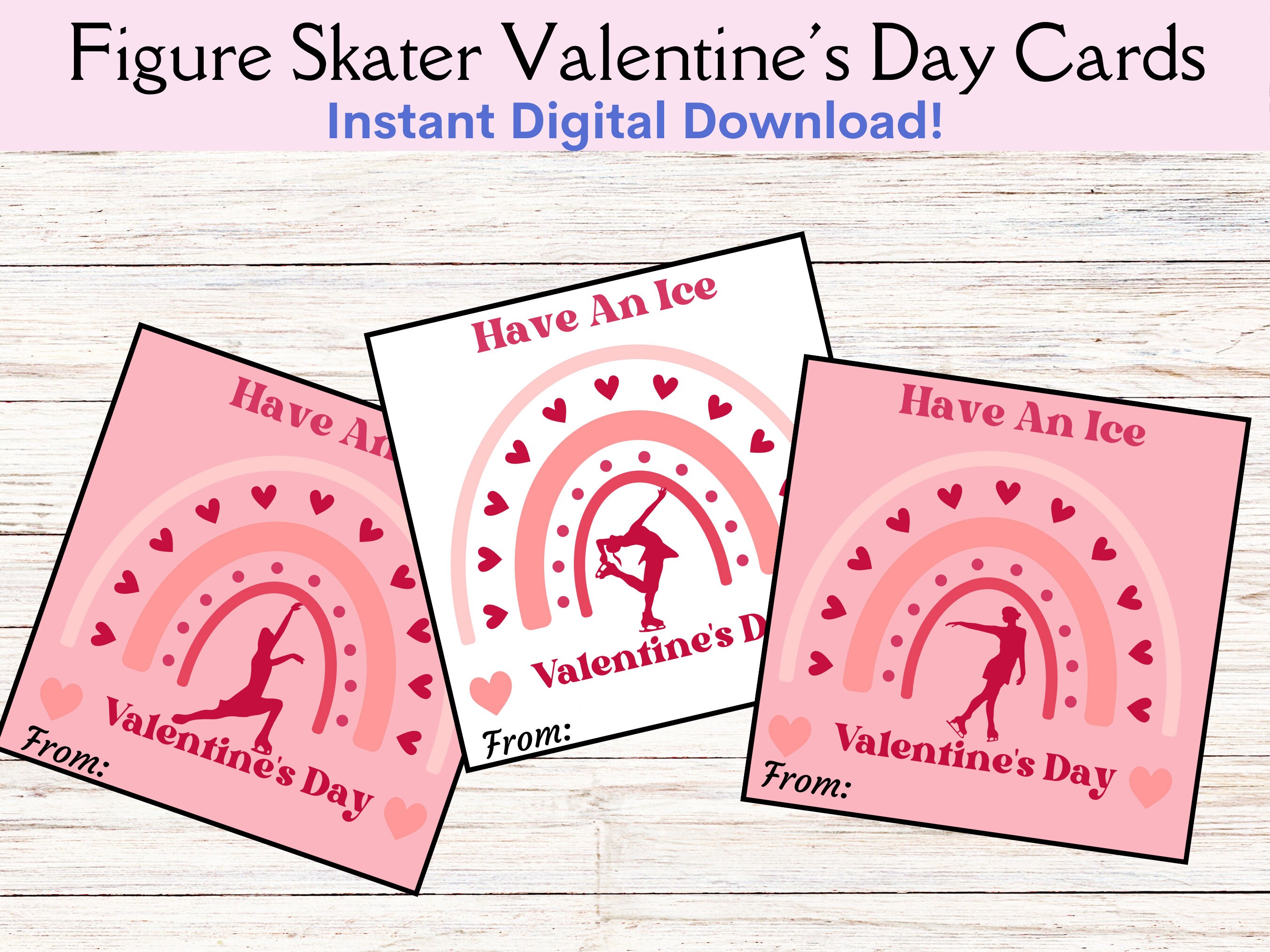 Printable Figure Skater Valentine's Day Card, Boho Ice Skating ...