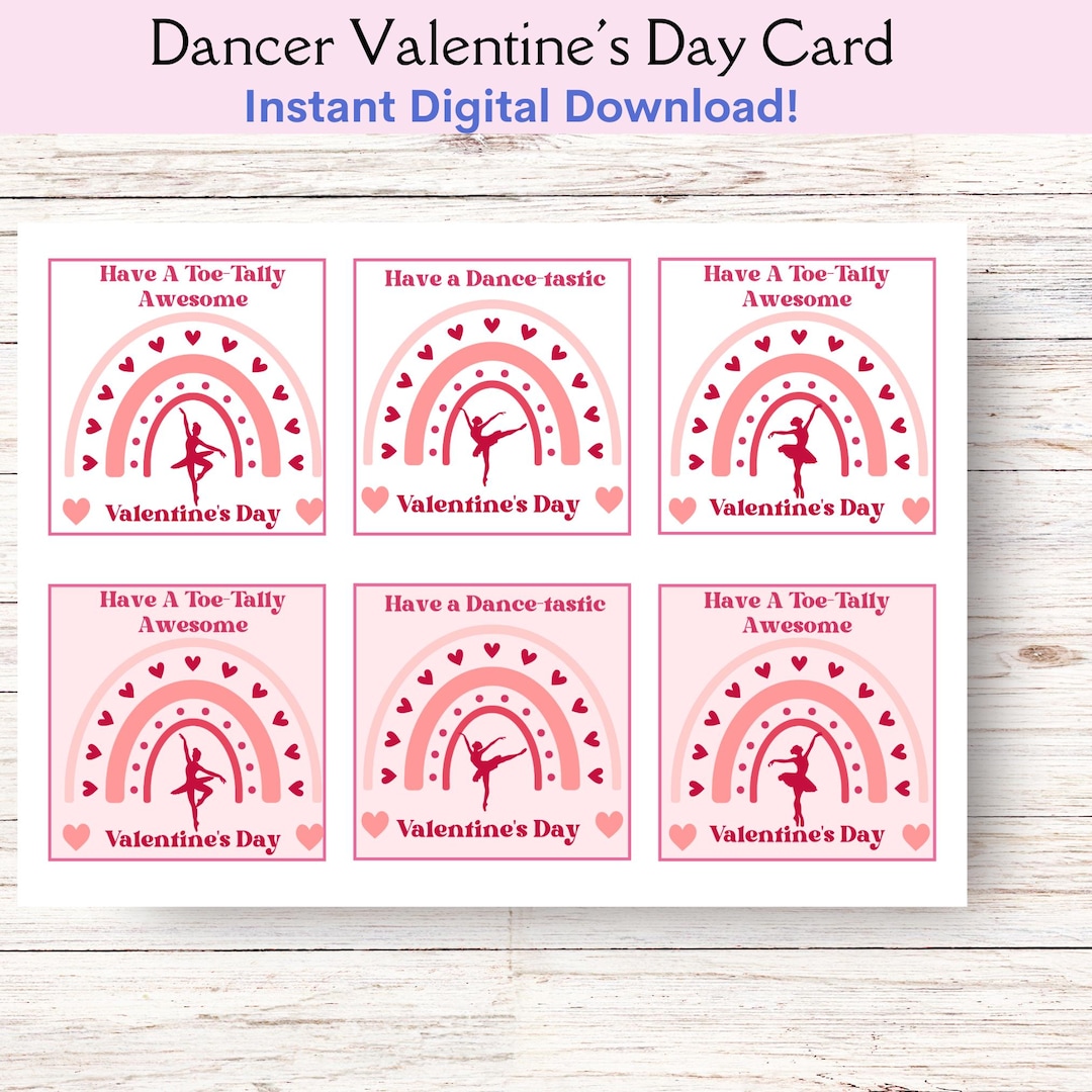 Printable Ballerina Boho Valentine's Day Card, Pink Ballet Valentine ...