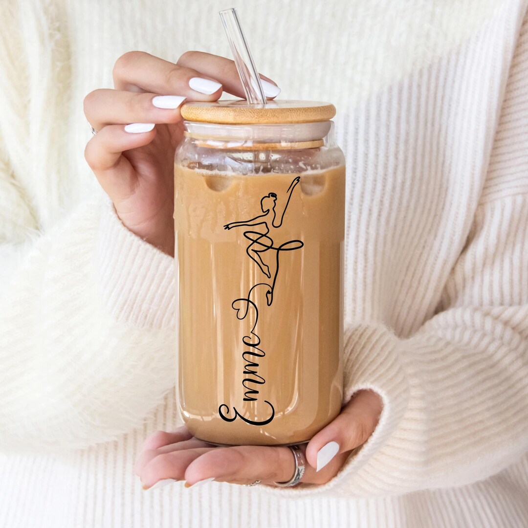 Personalized Dancer Iced Coffee Cup 16oz Glass Cup, Custom Name Dance ...