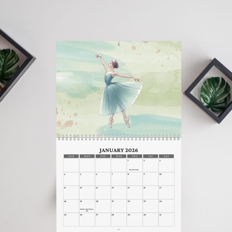 2026 Watercolor Ballet Calendar, Dancer Monthly Calendar, Ballerina ...