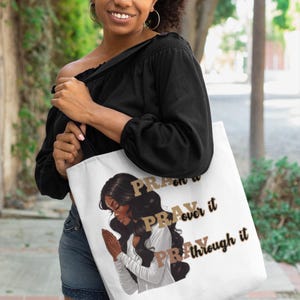 Black Woman Prayer Tote Bag, African American Faith Bag, Pray on It ...