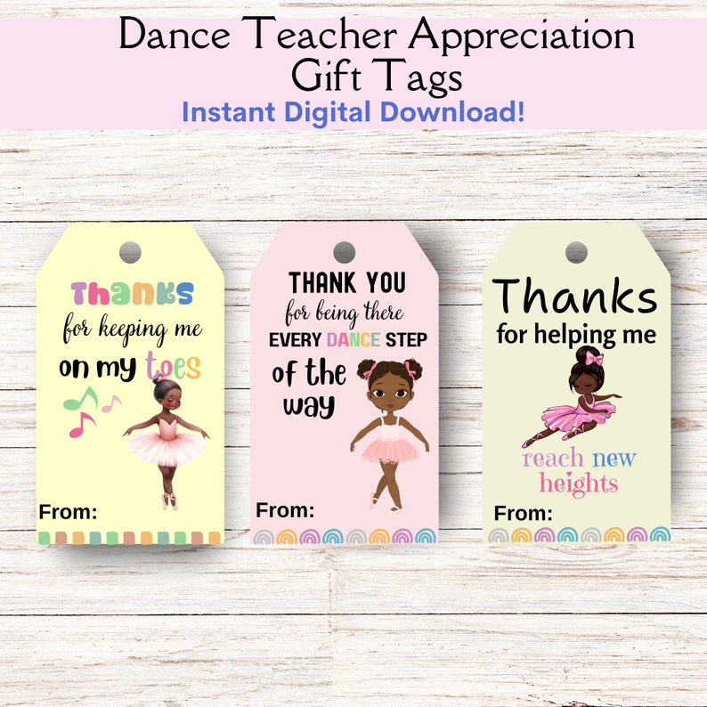 Printable Dance Teacher Appreciation Gift Tags, African American ...